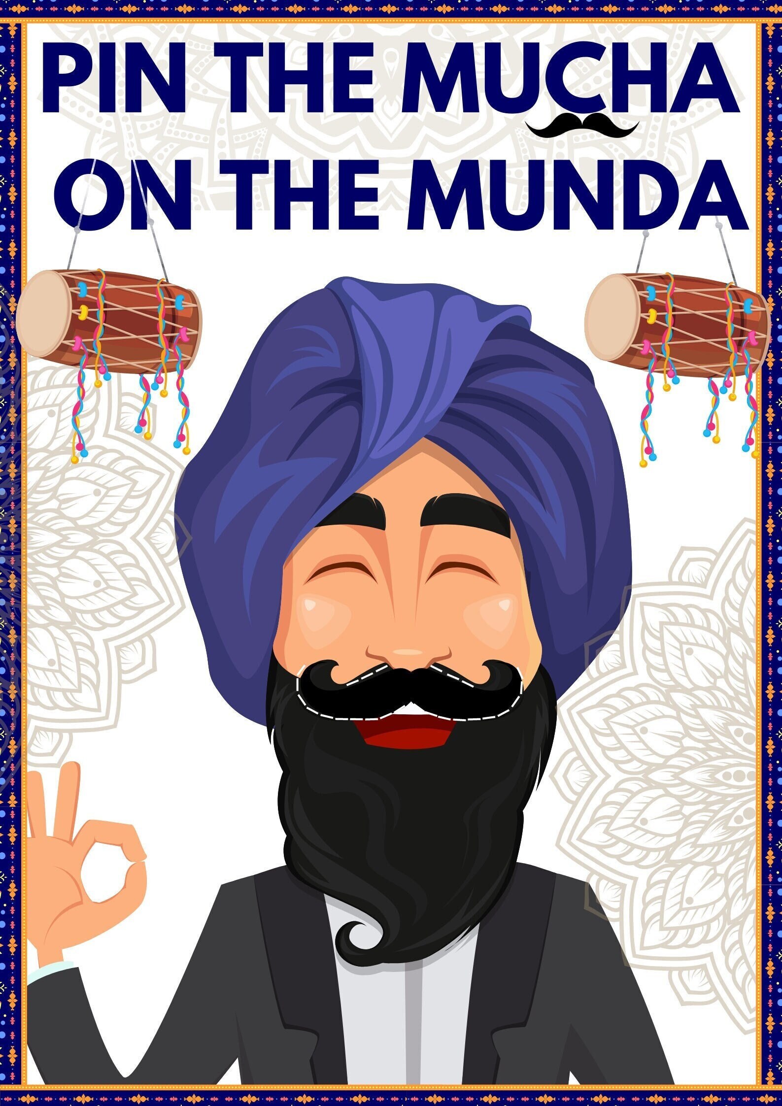 Pin the Mucha on the Munda- Desi Game - Etsy