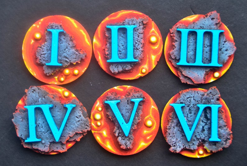 Miniature Bases | Lava Objective Markers X 6 | Dnd 40000 Wargaming AOS ...