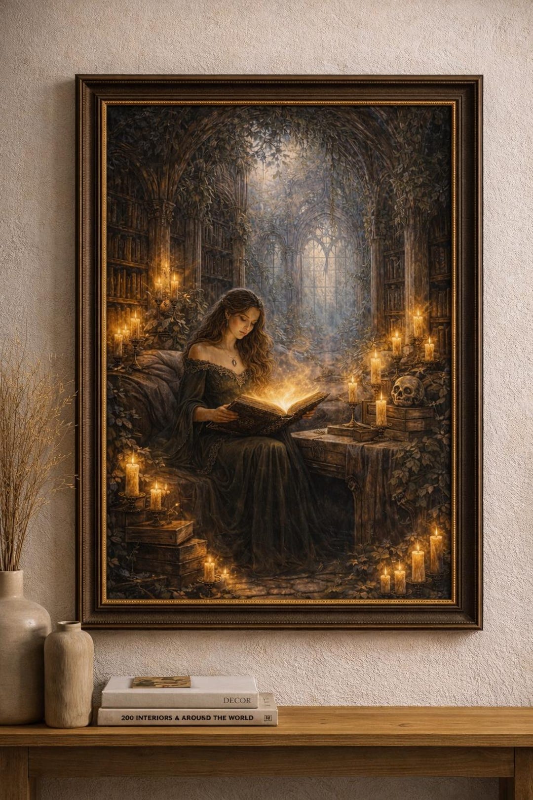 Enchantress Reading Book Poster | Matte Vertical Poster, Gothic Library ...