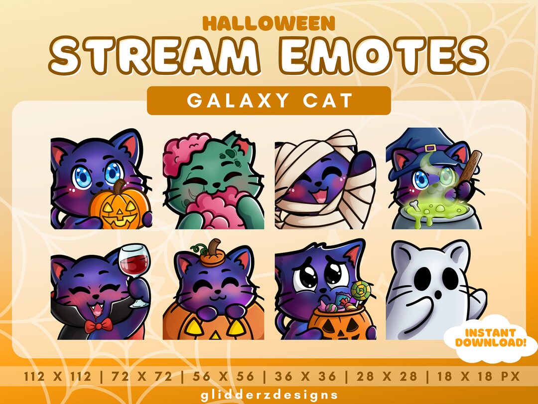 Galaxy Cat Halloween Emote Pack Halloween Cat Emotes 8 - Etsy