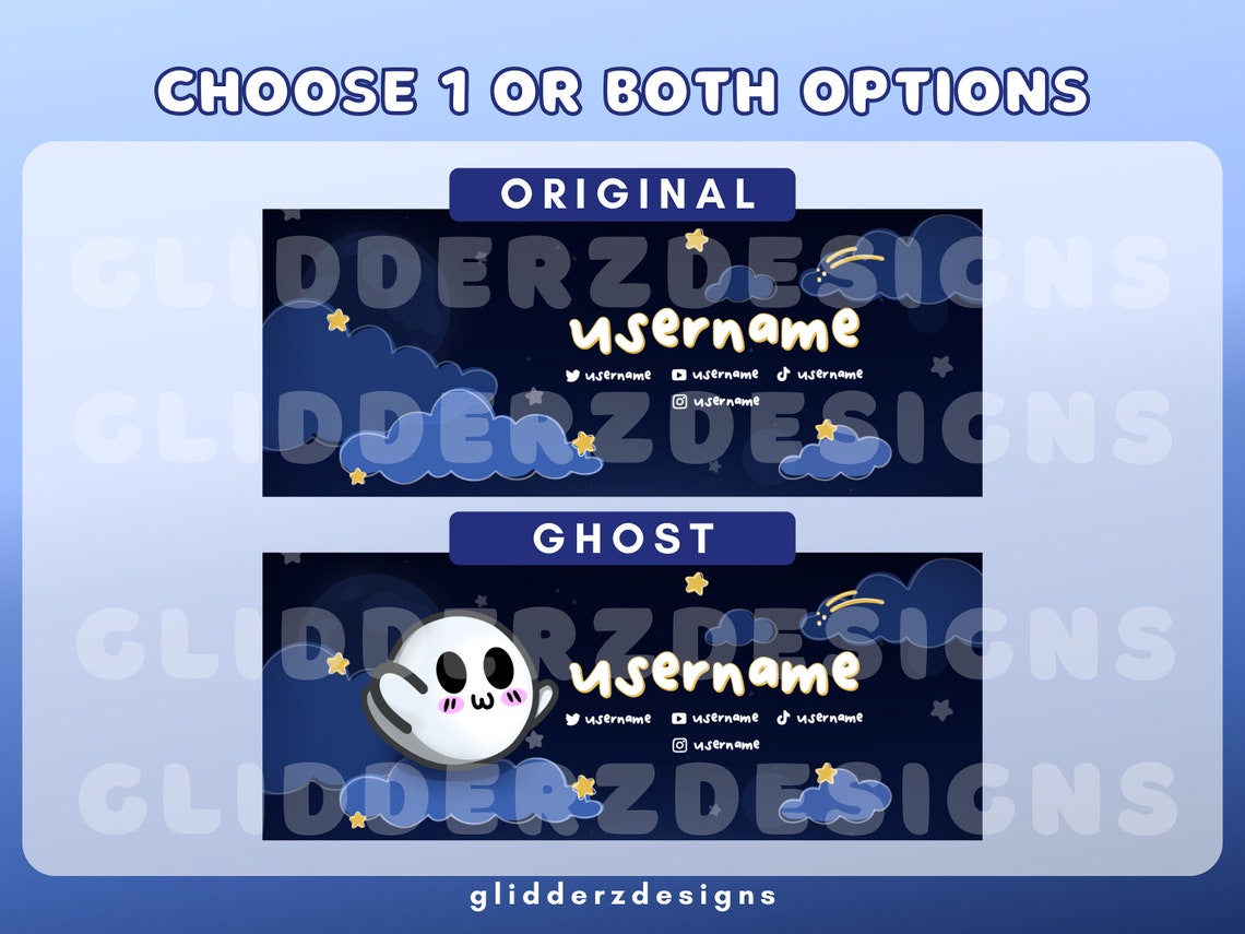 Ghost Twitch Banner | Night Sky Twitch Banner | Cute Cloud Banner for ...