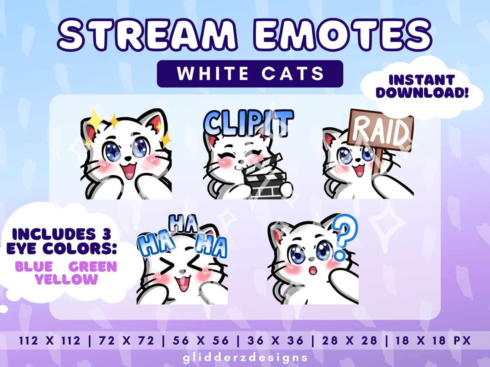 White Cat Twitch Emote JUMBO Pack 20 White Cat Emotes for | Etsy