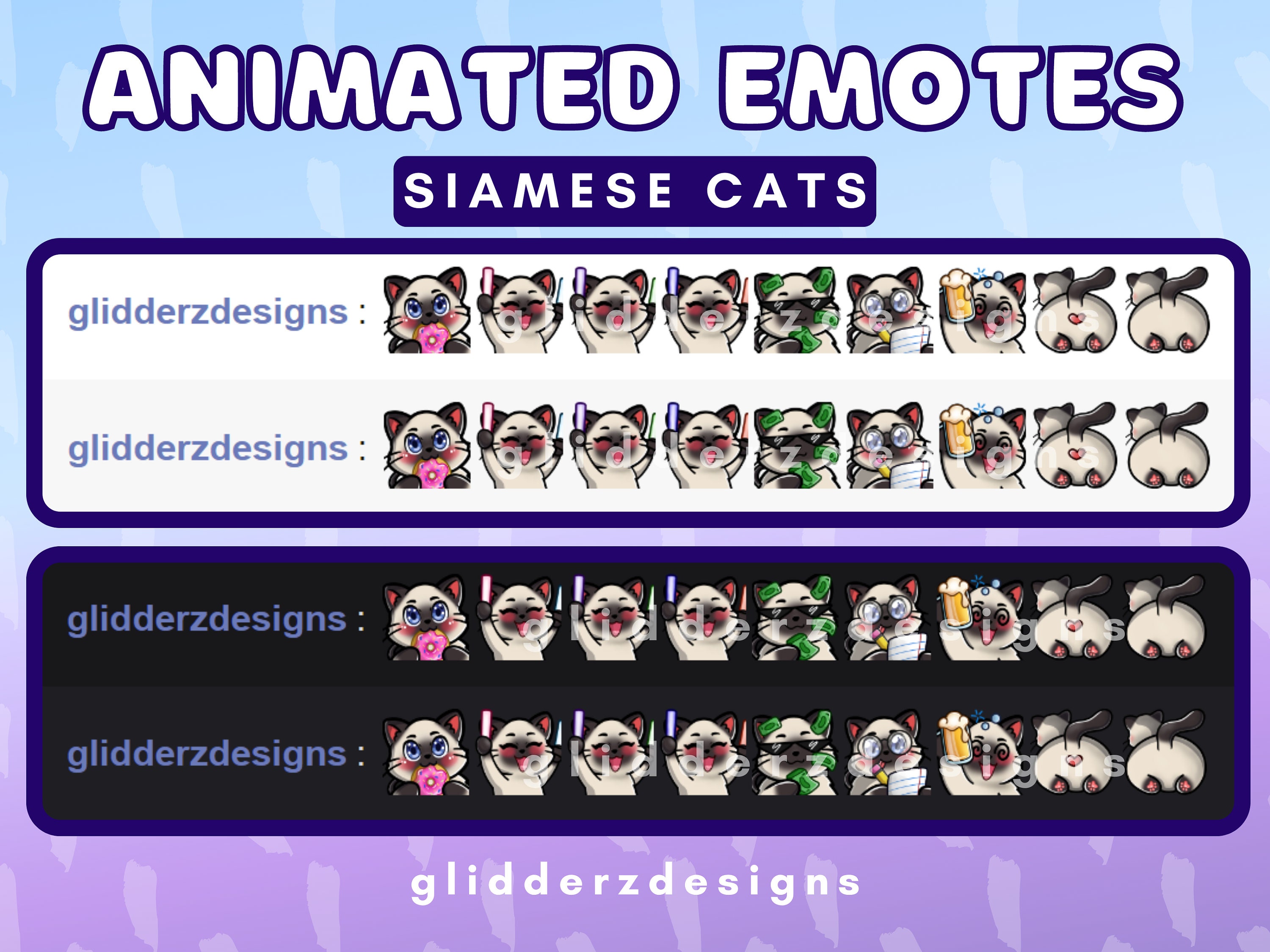Gato siamés Emotes ANIMADOS / Twitch Gato Animado Emotes / - Etsy México