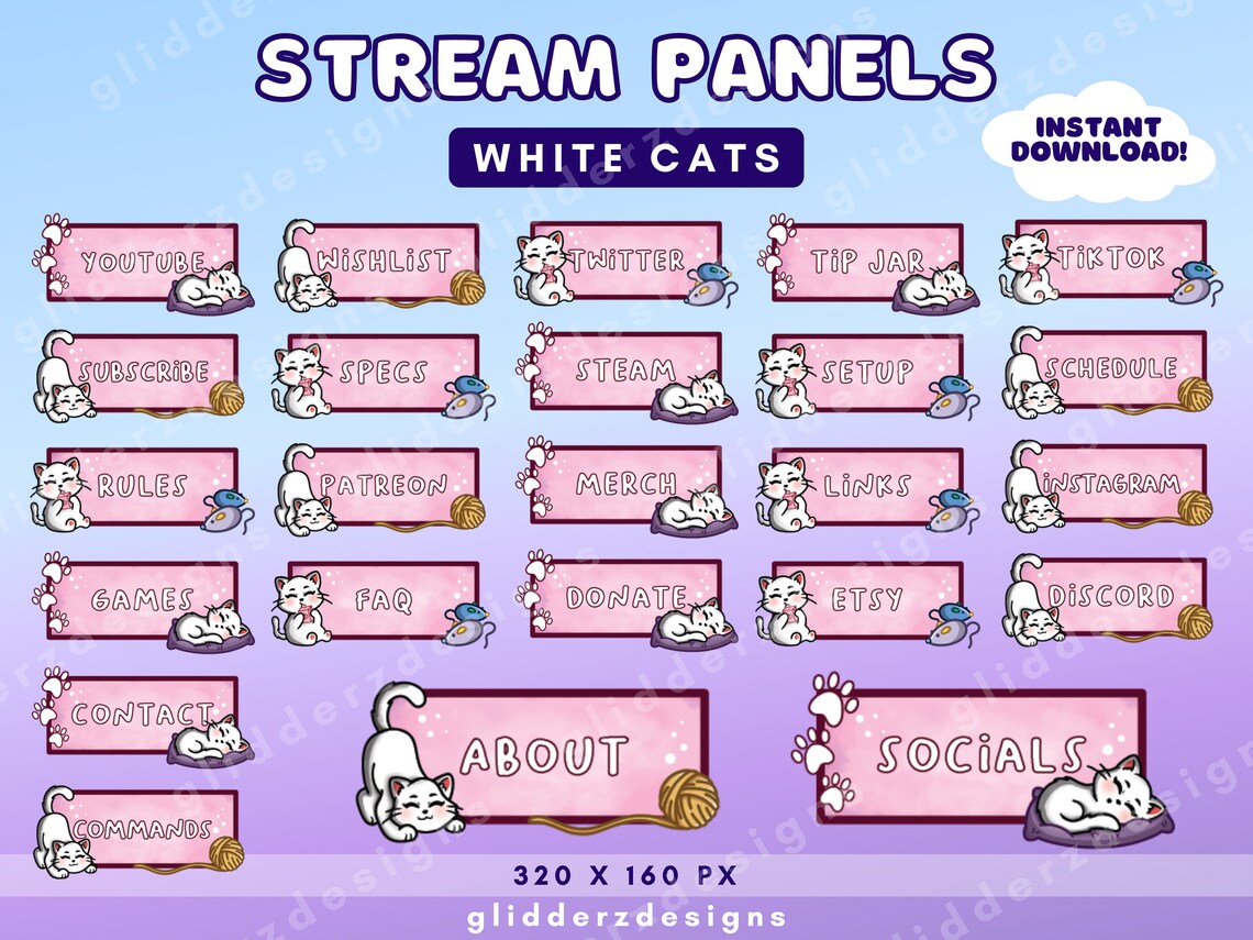Animated Cat Overlay Package | White Cat Twitch Package | Cat Stream ...