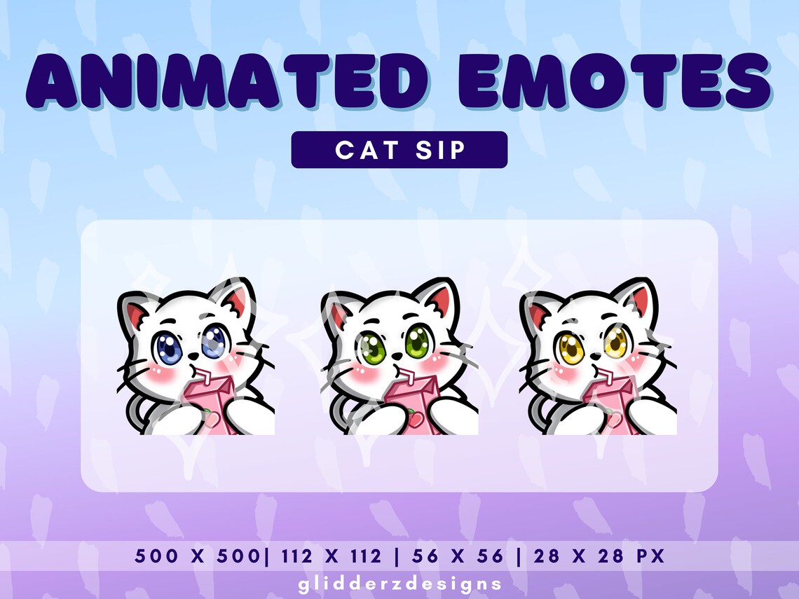 ANIMATED Emotes Twitch Cat Sip Emote White Cat Sip Animated | Etsy