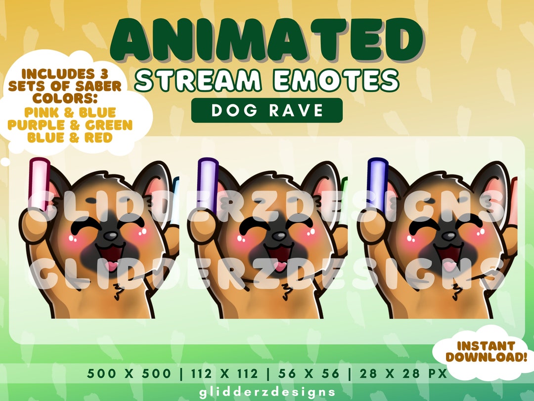 German Shepherd Glow Stick Emote Animated | Dog Rave Animated Twitch ...