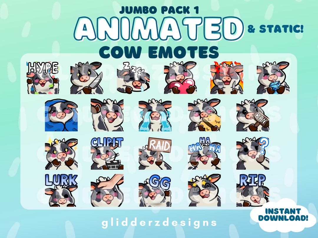 Cow ANIMATED Emotes Jumbo Pack 1 | Cow Twitch Emotes | 21 Static AND ...