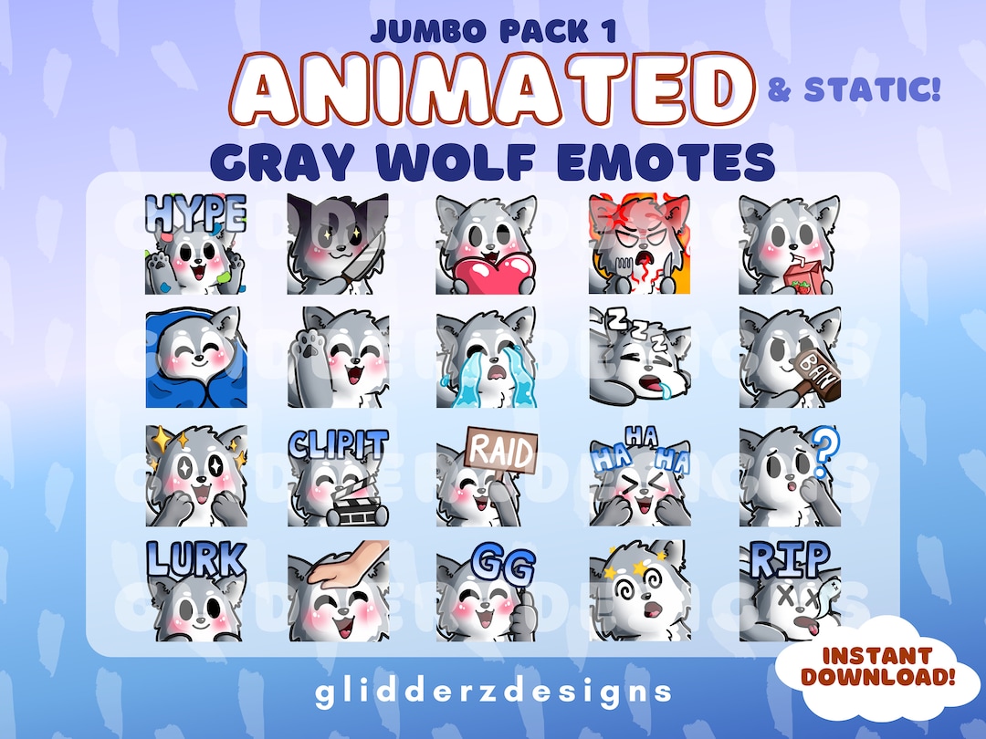 Wolf ANIMATED Emotes Jumbo Pack 1 | 20 Gray Wolf Twitch Emotes | 20 ...