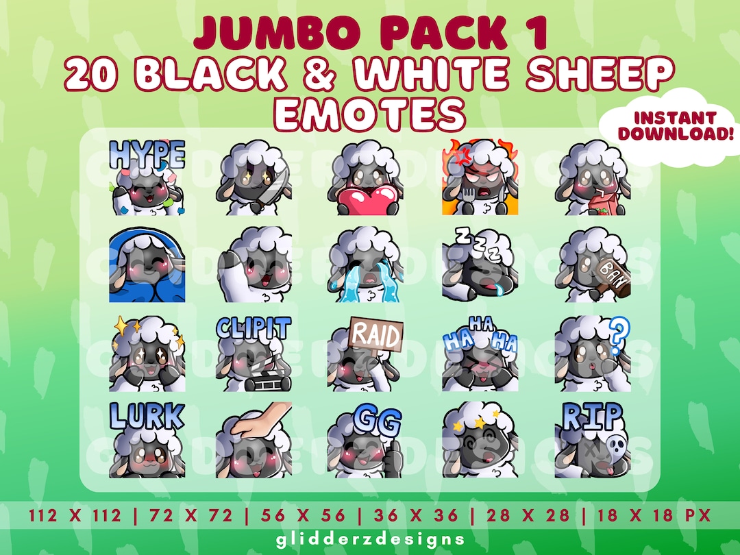 Black Sheep White Fur Twitch Emote Jumbo Pack 1 | 20 Black Sheep Emotes ...