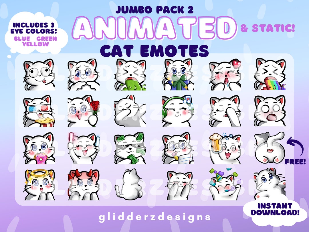 White Cat ANIMATED Emotes Jumbo Pack 2 | 24 Static AND Animated Cat ...