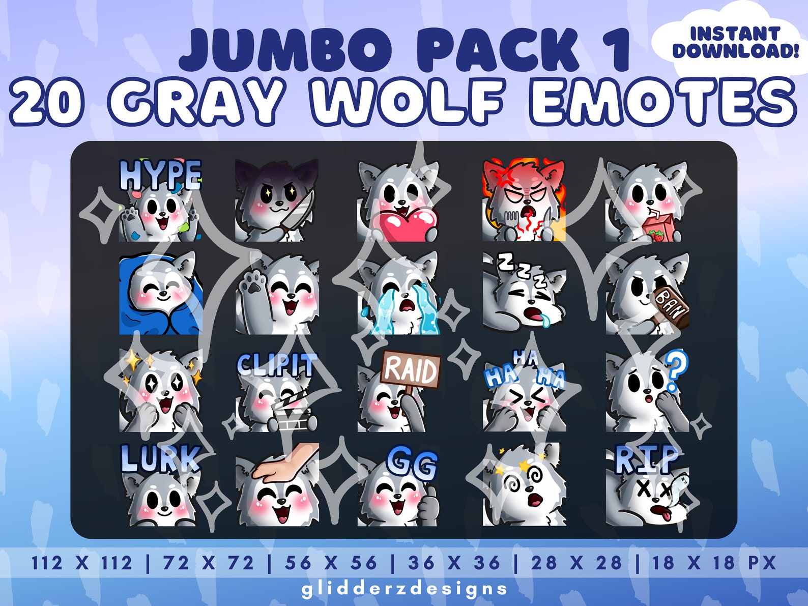 Gray Wolf Twitch Emotes JUMBO Pack 1 Cute Wolf Emotes 20 - Etsy