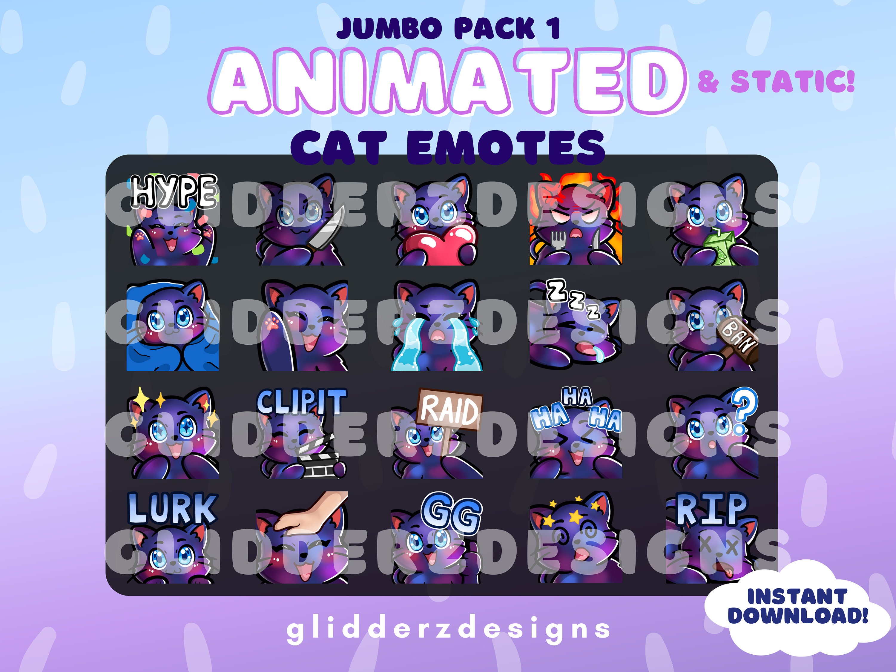 Galaxy Cat ANIMATED Emotes Jumbo Pack 1 | 20 Galaxy Cat Twitch Emotes ...