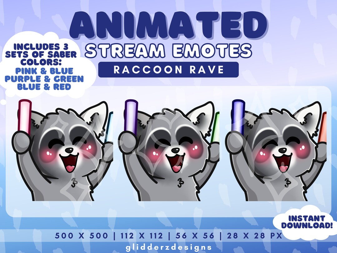 Raccoon Glow Stick Emote ANIMATED | Raccoon Rave Twitch Emote | Raccoon ...