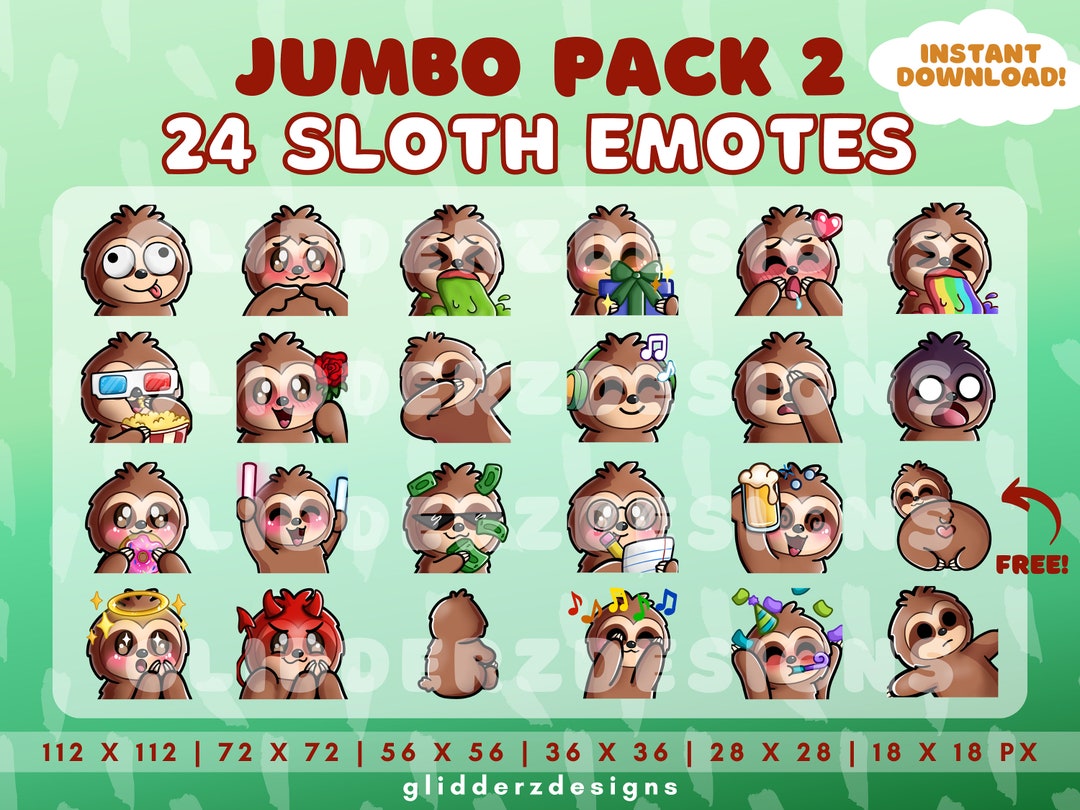 Sloth Twitch Emote Jumbo Pack 2 | Sloth Stream Emotes | 24 Sloth Emotes ...