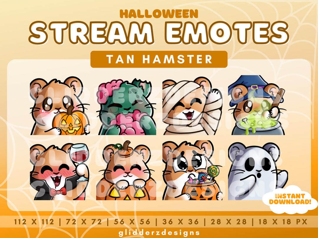 Tan Hamster Halloween Twitch Emote Pack | Halloween Hamster Emotes | 8 ...