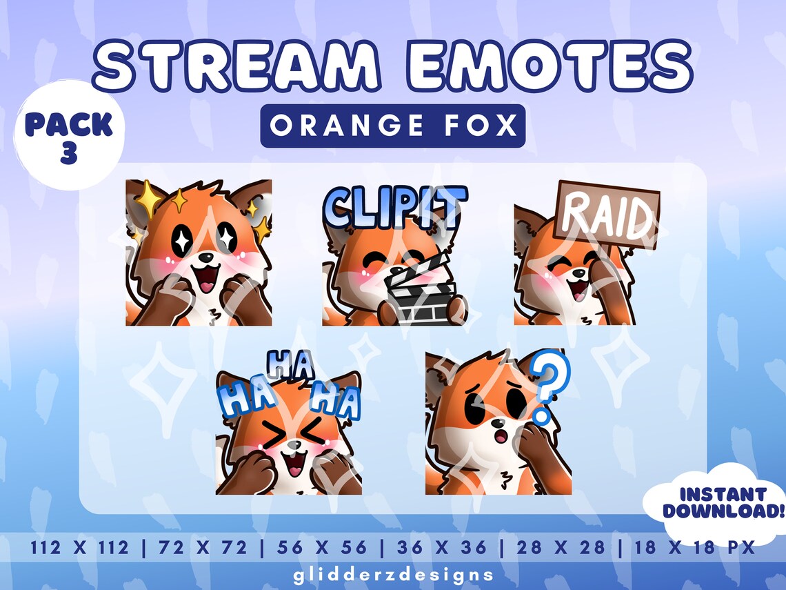 20x Fox Twitch Emotes | Cute Fox Emotes for Streamers | 20 Orange Fox ...
