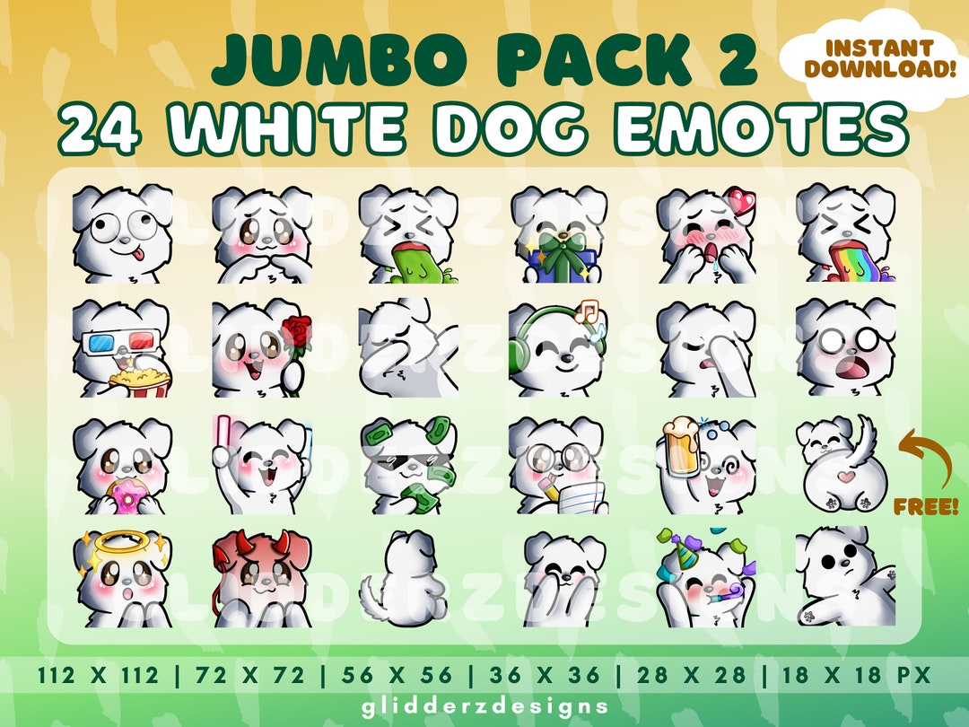 White Dog Twitch Emote Jumbo Pack 2 | 24 White Dog Emotes for Twitch ...