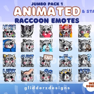 Raccoon ANIMATED Emotes Jumbo Pack 1 | 20 Raccoon Twitch Emotes | 20 ...