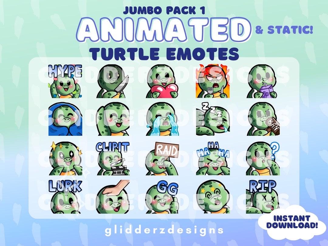 Turtle ANIMATED Emotes Jumbo Pack 1 | 20 Turtle Twitch Emotes | 20 ...