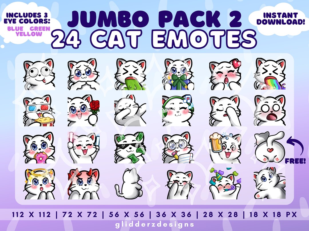 White Cat Twitch Emote Jumbo Pack 2 | White Cat Emotes | White Cat ...