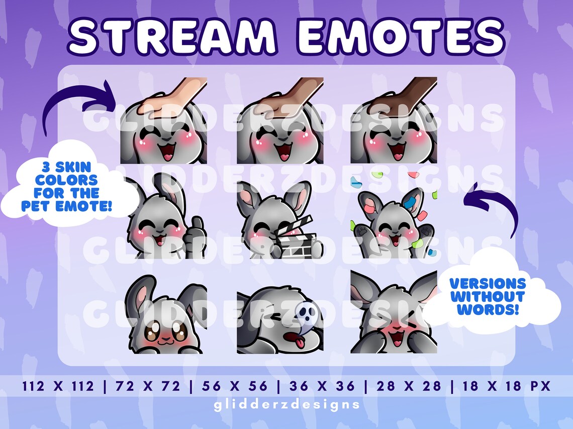 Gray Bunny Emote Jumbo Pack 1 | Gray Bunny Twitch Emotes | 21 Gray ...