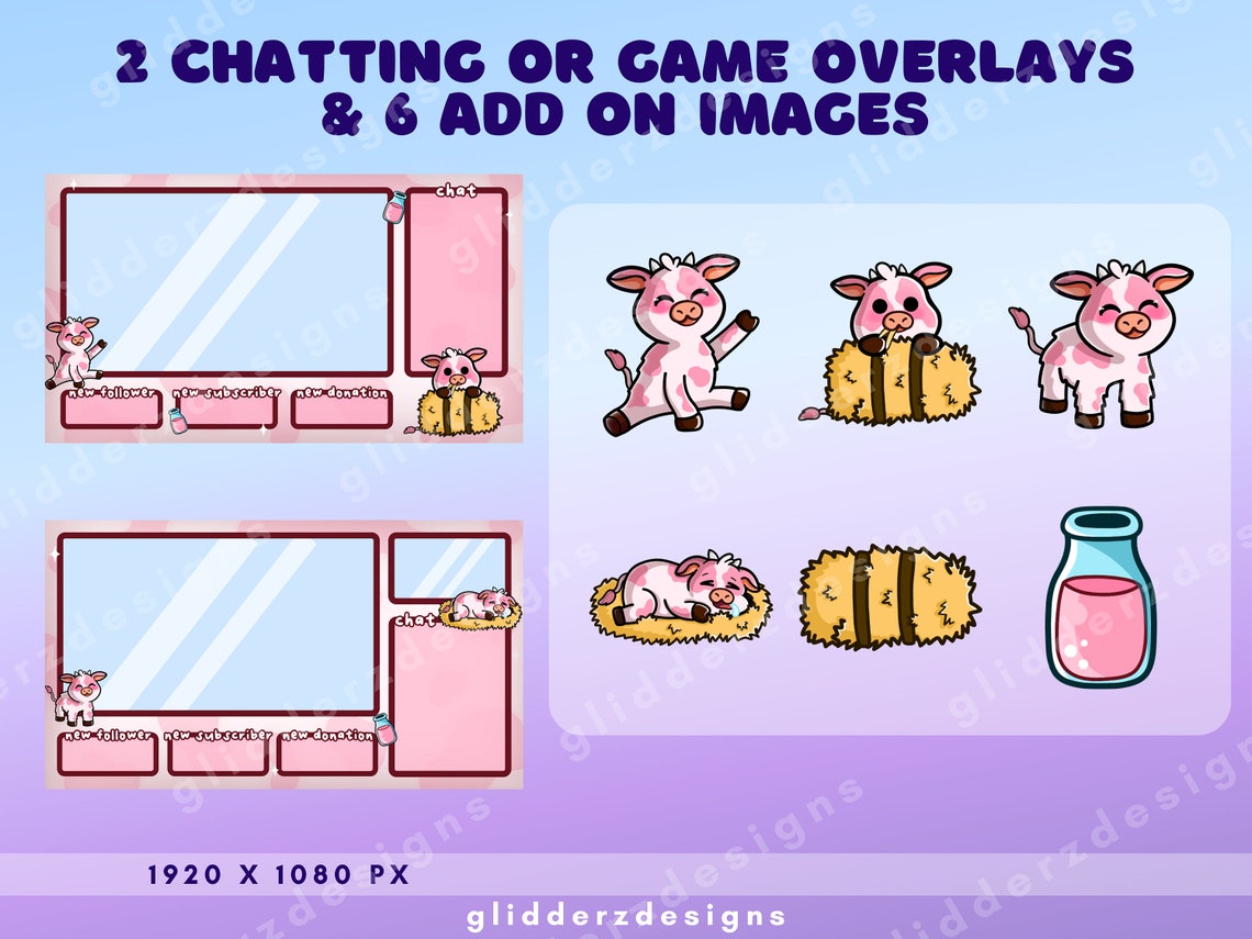 Pink Cow ANIMATED Twitch Overlay Strawberry Cow Overlays - Etsy