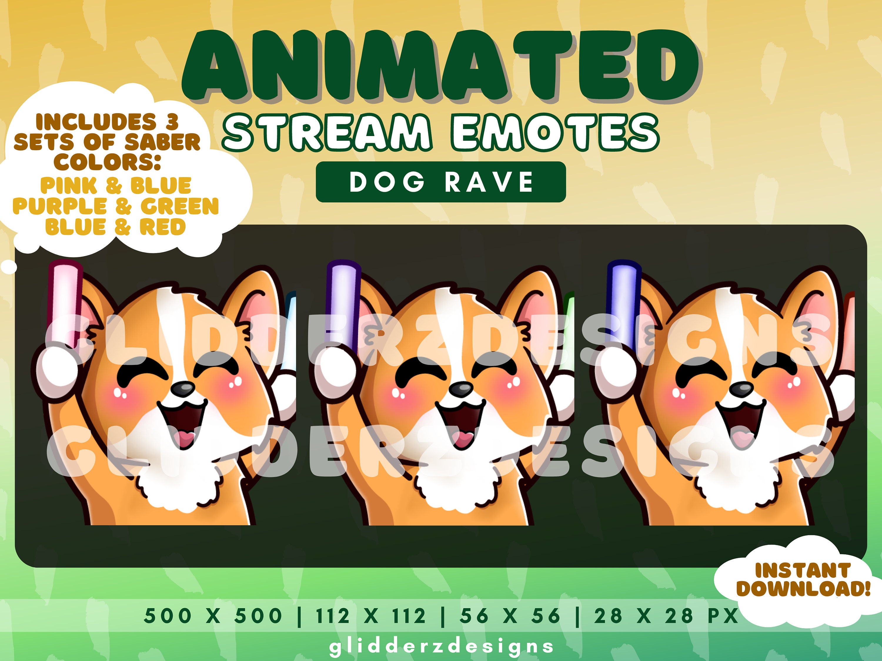 Corgi Rave Animated Emote | Corgi Glow Stick Emote Animated | Dog ...