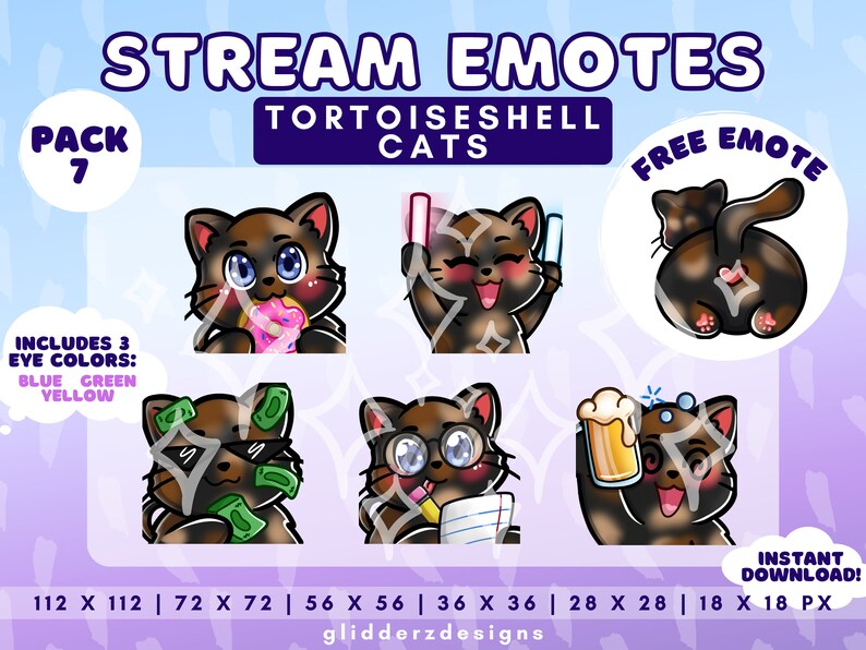 Tortoiseshell Cat Emote Jumbo Pack 2 | Tortoiseshell Cat Twitch Emotes ...