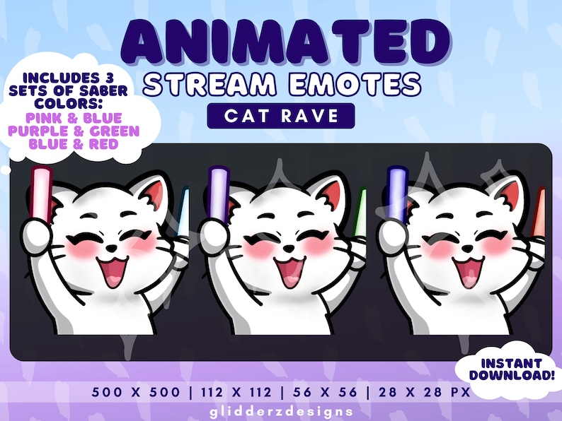 White Cat Rave Animated Emote White Cat Light Saber Animated - Etsy