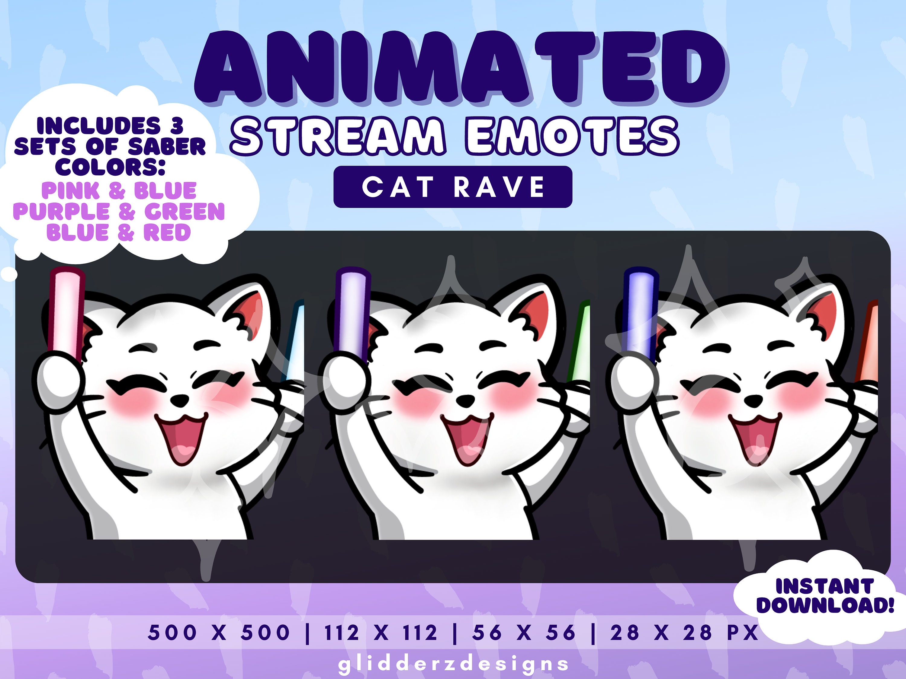 White Cat Rave Animated Emote White Cat Light Saber Animated - Etsy