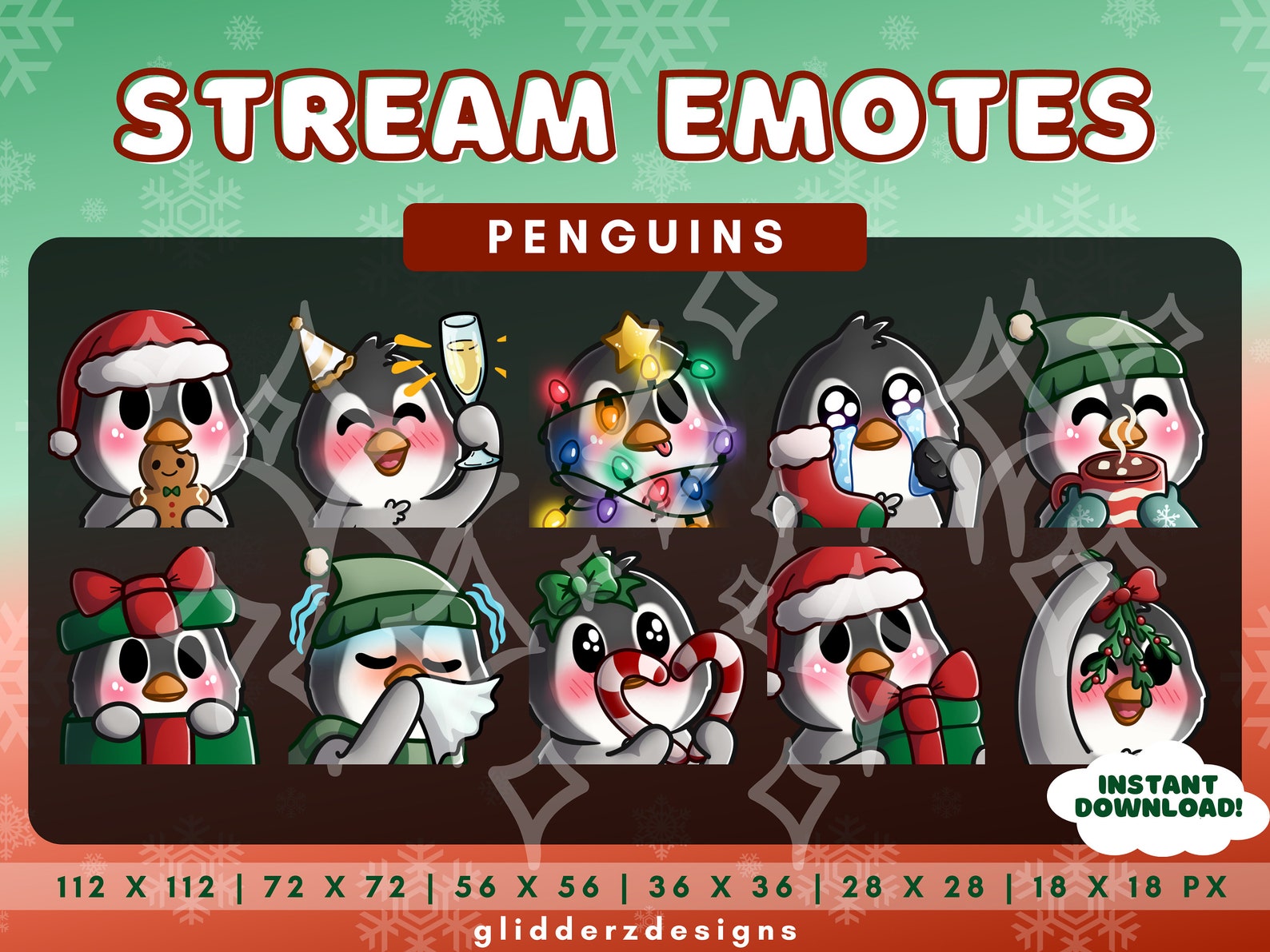 Penguin Holiday Twitch Emotes Christmas Emote Twitch Pack - Etsy