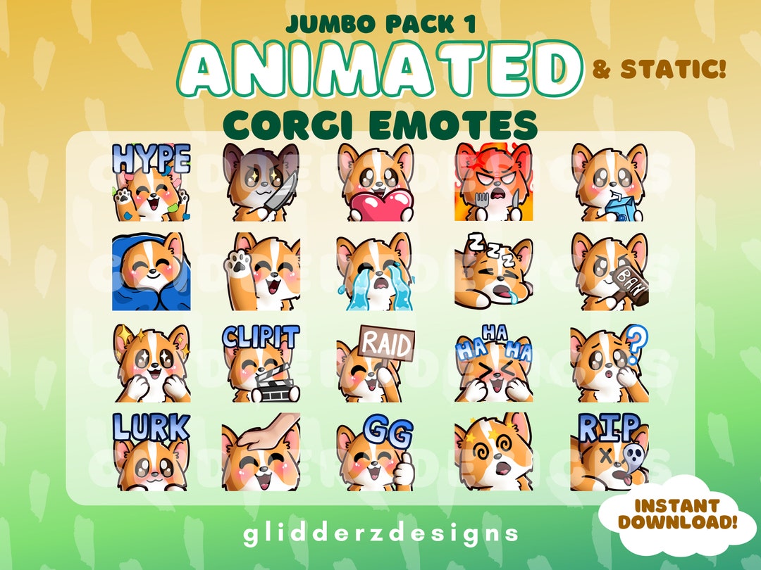 Corgi ANIMATED Emotes Jumbo Pack 1 | 20 Dog Twitch Emotes | 20 Static ...