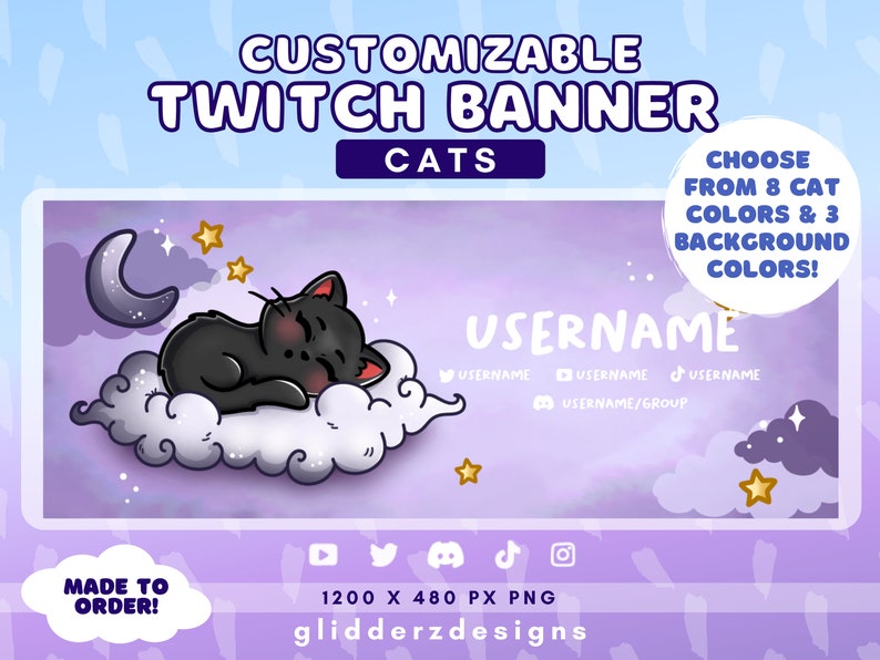 Cat Twitch Banner Customizable Twitch Banner Cute Cat - Etsy