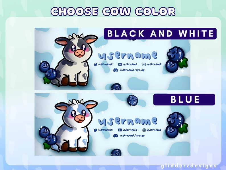 Blueberry Cow Twitch Banner | Customizable Twitch Banner | Black and ...