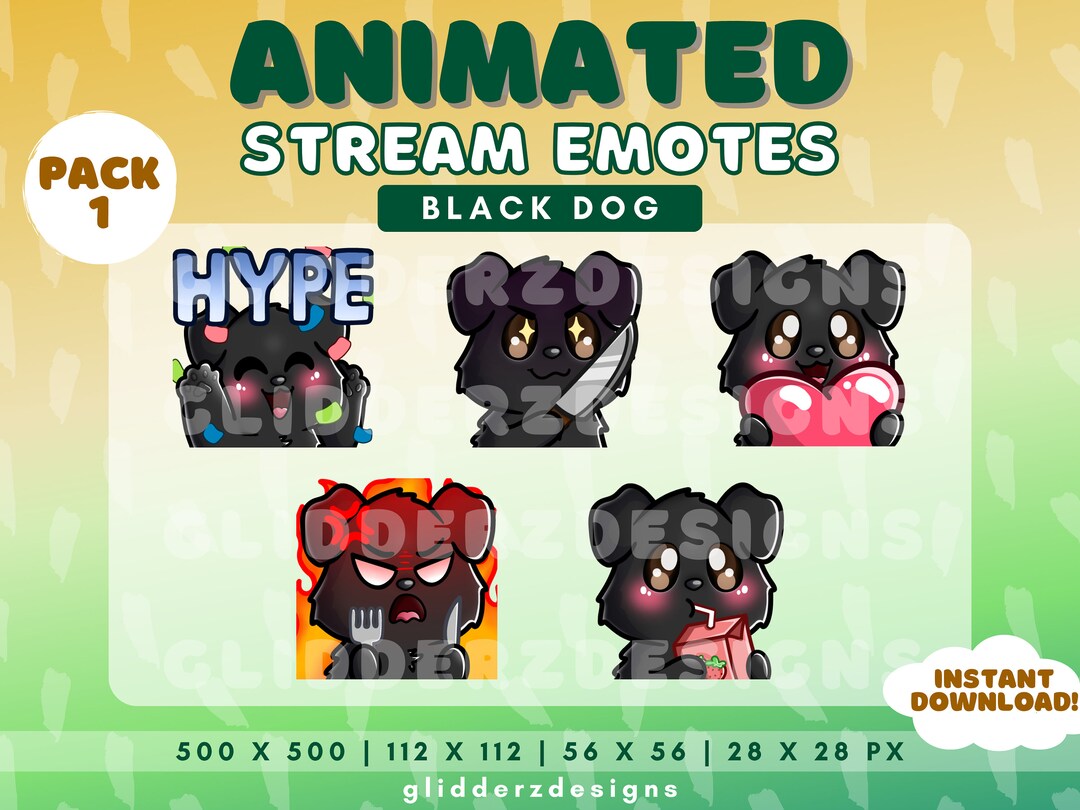 Black Dog Twitch ANIMATED Emote Pack 1 Black Dog Emotes Twitch Dog ...