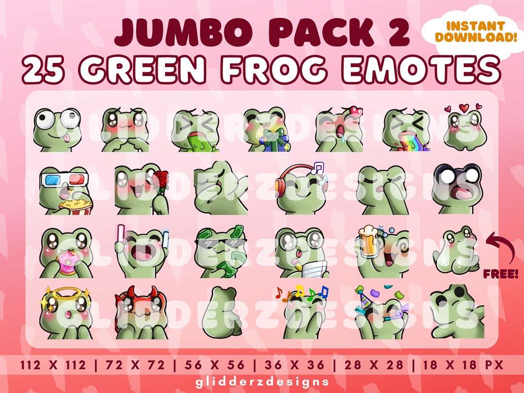 Frog Twitch Emote Jumbo Pack 2 | Green Frog Emotes | 25 Cute Frog ...