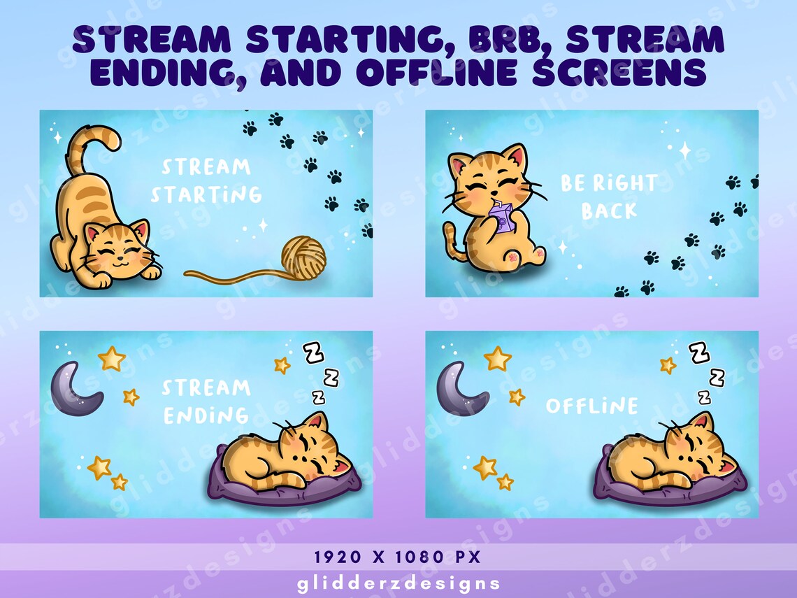 Blue Animated Stream Overlays | Cat Animated Starting Soon Screen ...