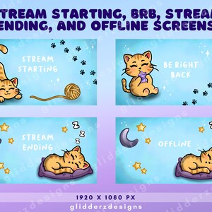 Blue Animated Stream Overlays | Cat Animated Starting Soon Screen ...
