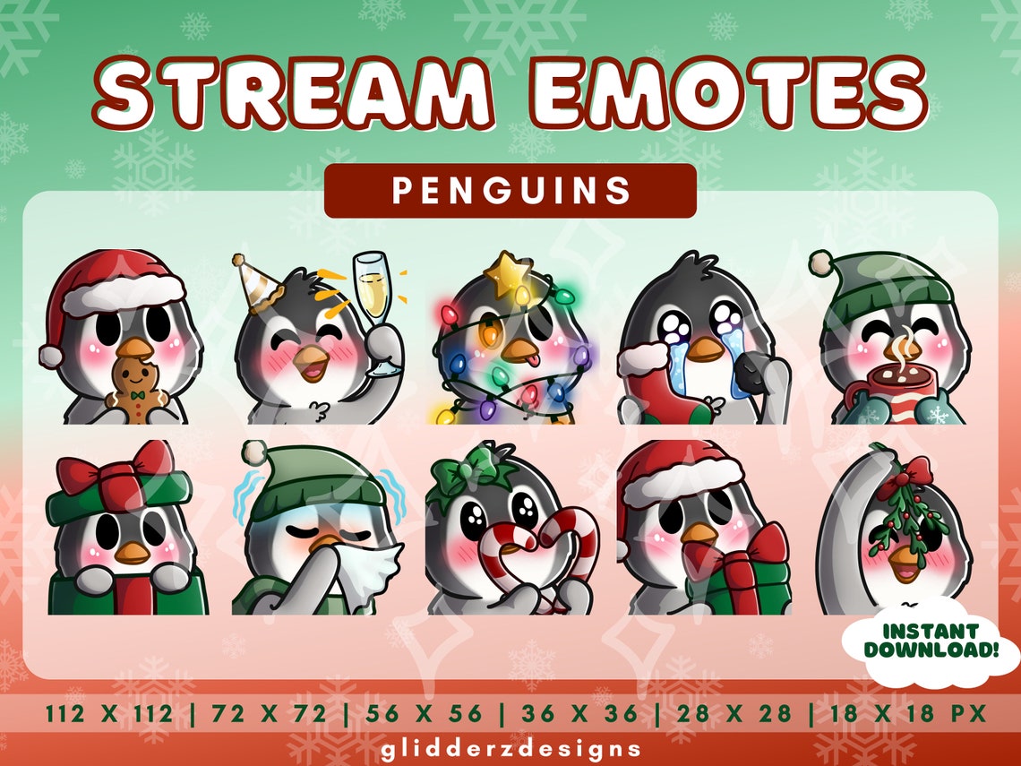 Penguin Holiday Twitch Emotes Christmas Emote Twitch Pack - Etsy