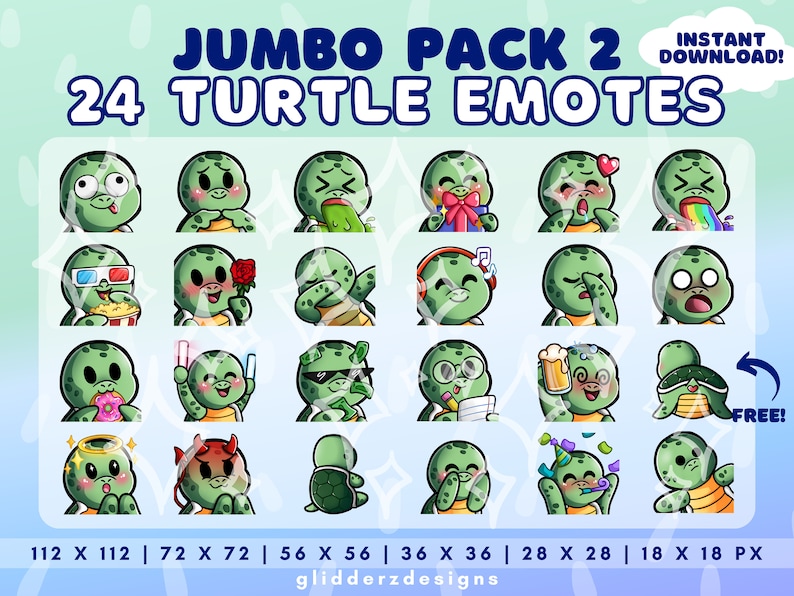 Turtle Twitch Emote Jumbo Pack 2 | Sea Turtle Emotes | 24 Turtle Emotes ...