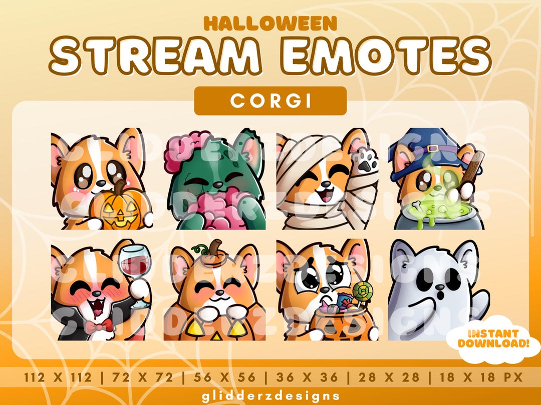 Corgi Halloween Twitch Emote Pack | 8 Halloween Dog Emotes | Halloween ...