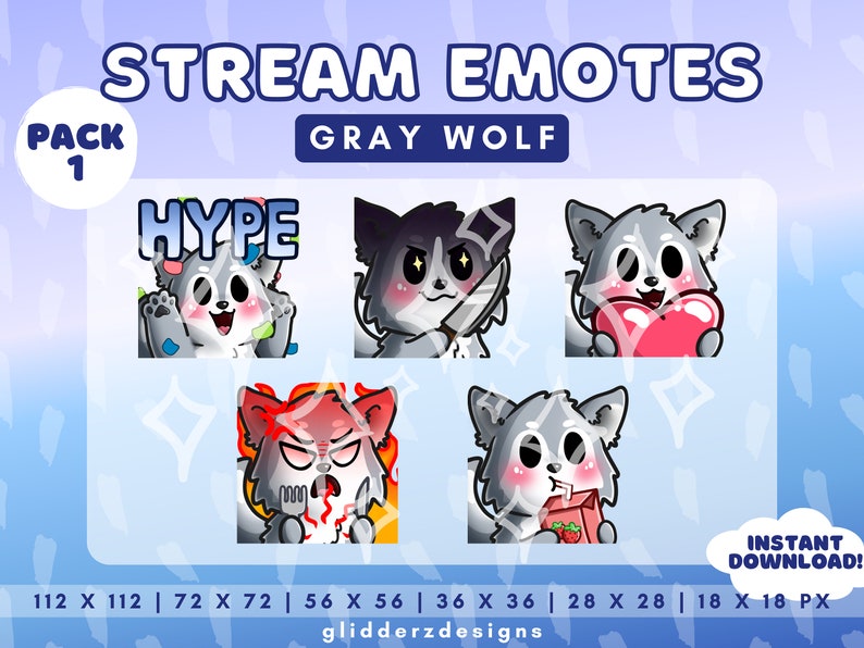 Gray Wolf Twitch Emotes JUMBO Pack 1 | Cute Wolf Emotes | 20 Gray Wolf ...