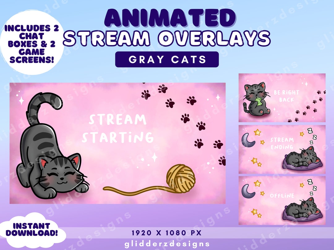 Animated Cat Twitch Overlay | Pink Overlay Cat | Pink Stream Overlay ...