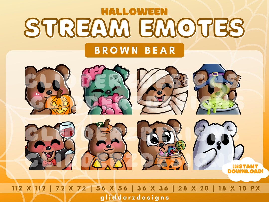 Brown Bear Halloween Twitch Emote Pack | Halloween Bear Emotes | 8 ...