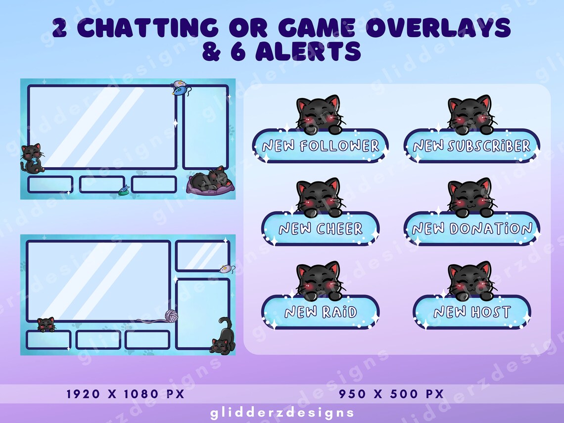 ANIMATED Twitch Cat Stream Package | Black Cat Twitch Overlay Package ...
