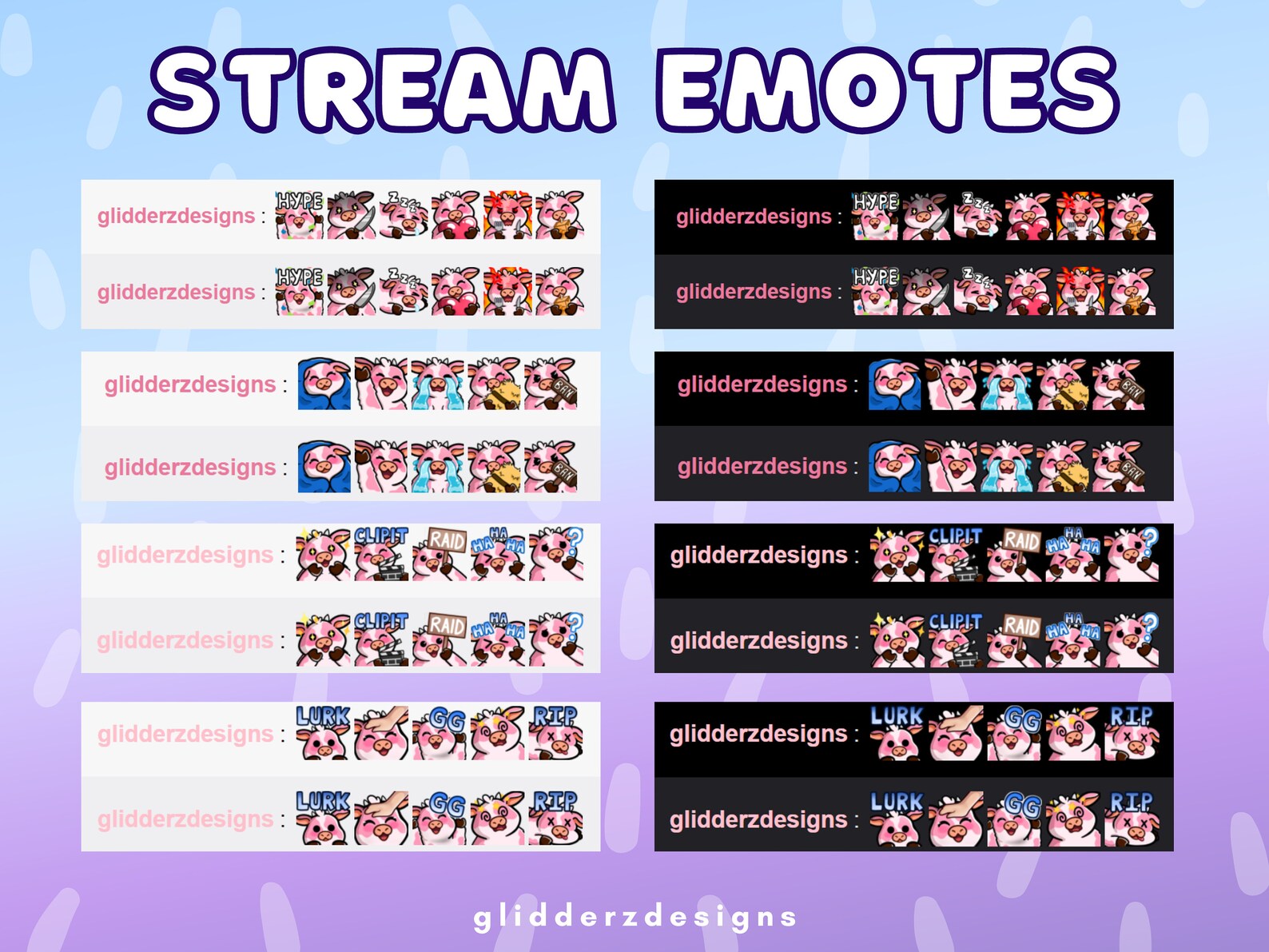 Pink Cow ANIMATED Emotes Jumbo Pack 1 | Strawberry Cow Twitch Emotes ...