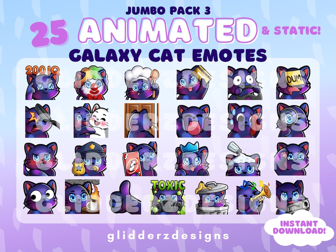 Galaxy Cat ANIMATED Emotes Jumbo Pack 3 | 25 Static AND Animated Galaxy ...
