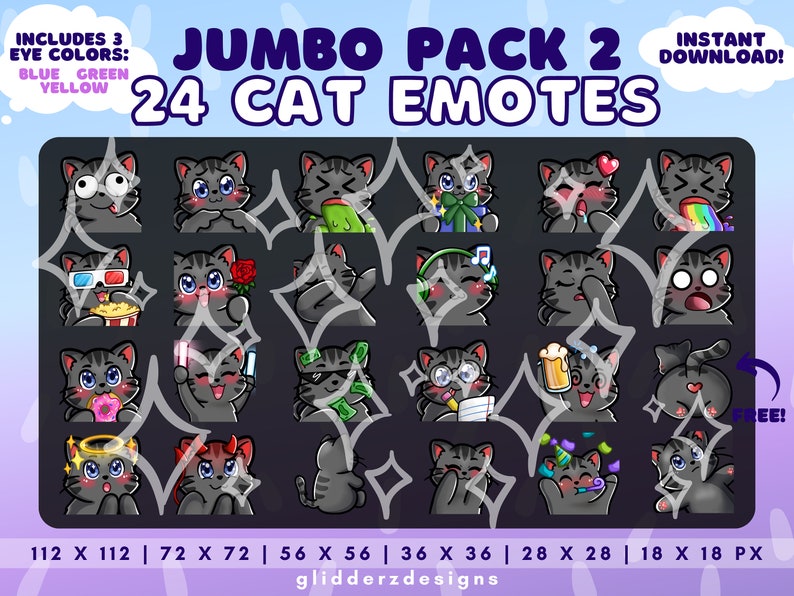 Gray Cat Emote Jumbo Pack 2 Gray Cat Stream Emotes Gray - Etsy