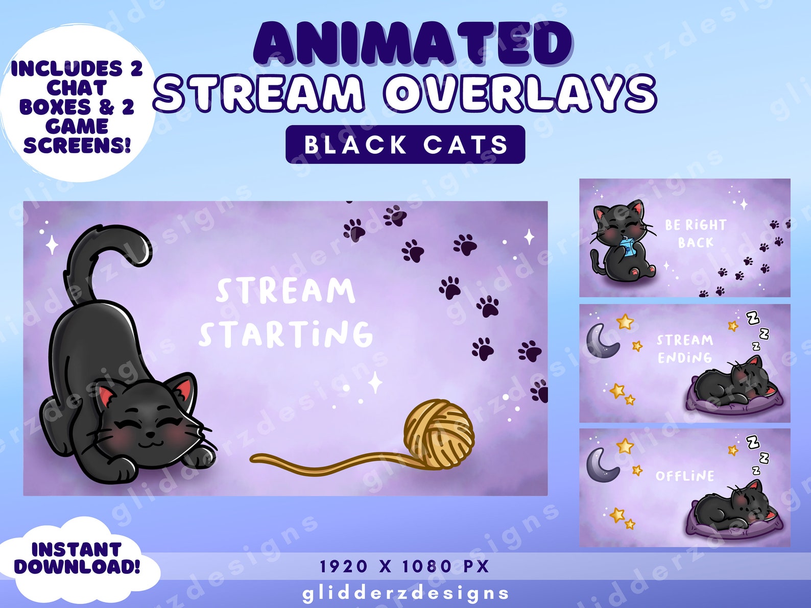 ANIMATED Cat Stream Overlay Black Cat Twitch Overlay - Etsy