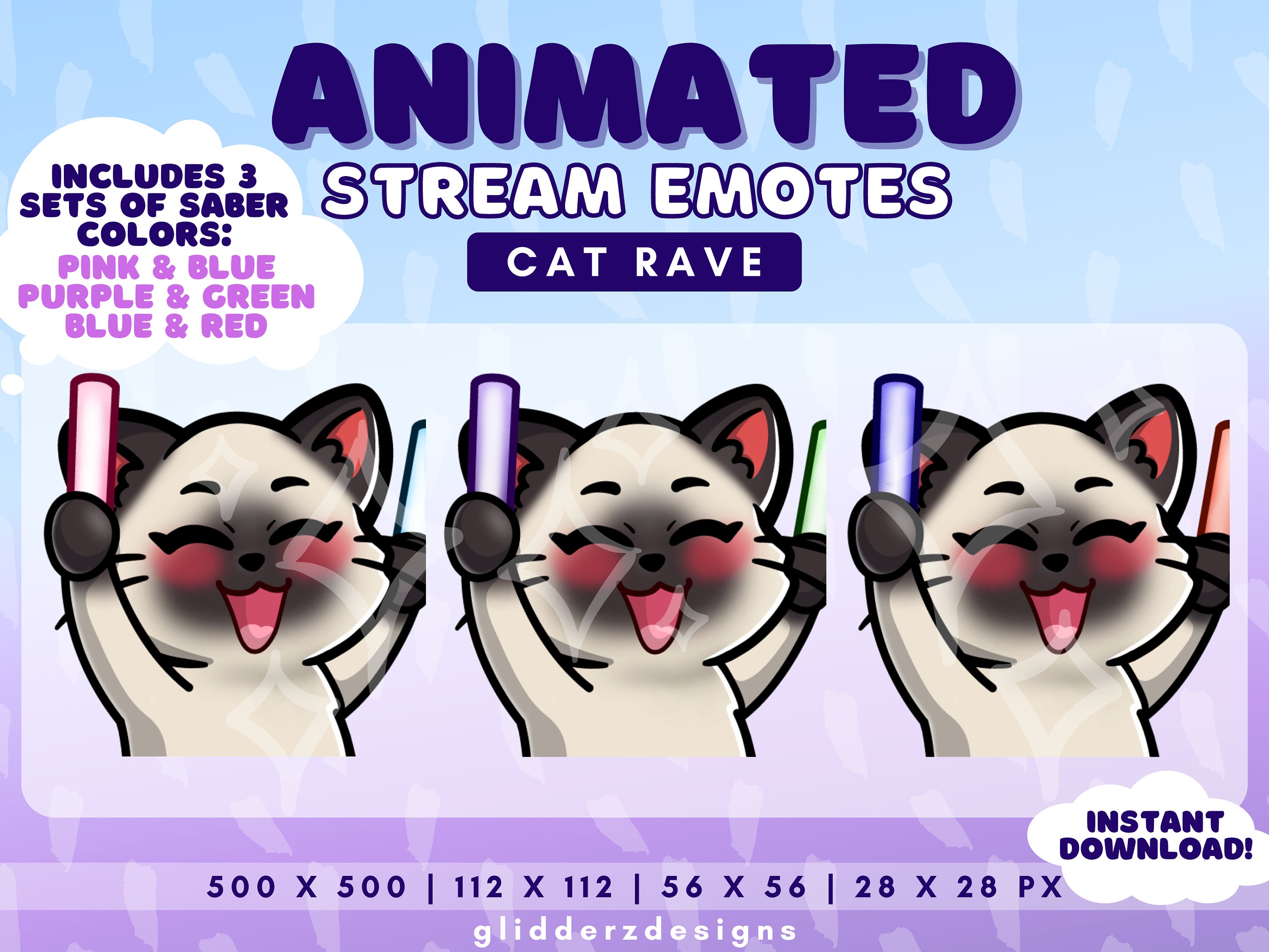 Glow Stick Animated Emote Siamese Cat Rave Animated Twitch - Etsy Israel
